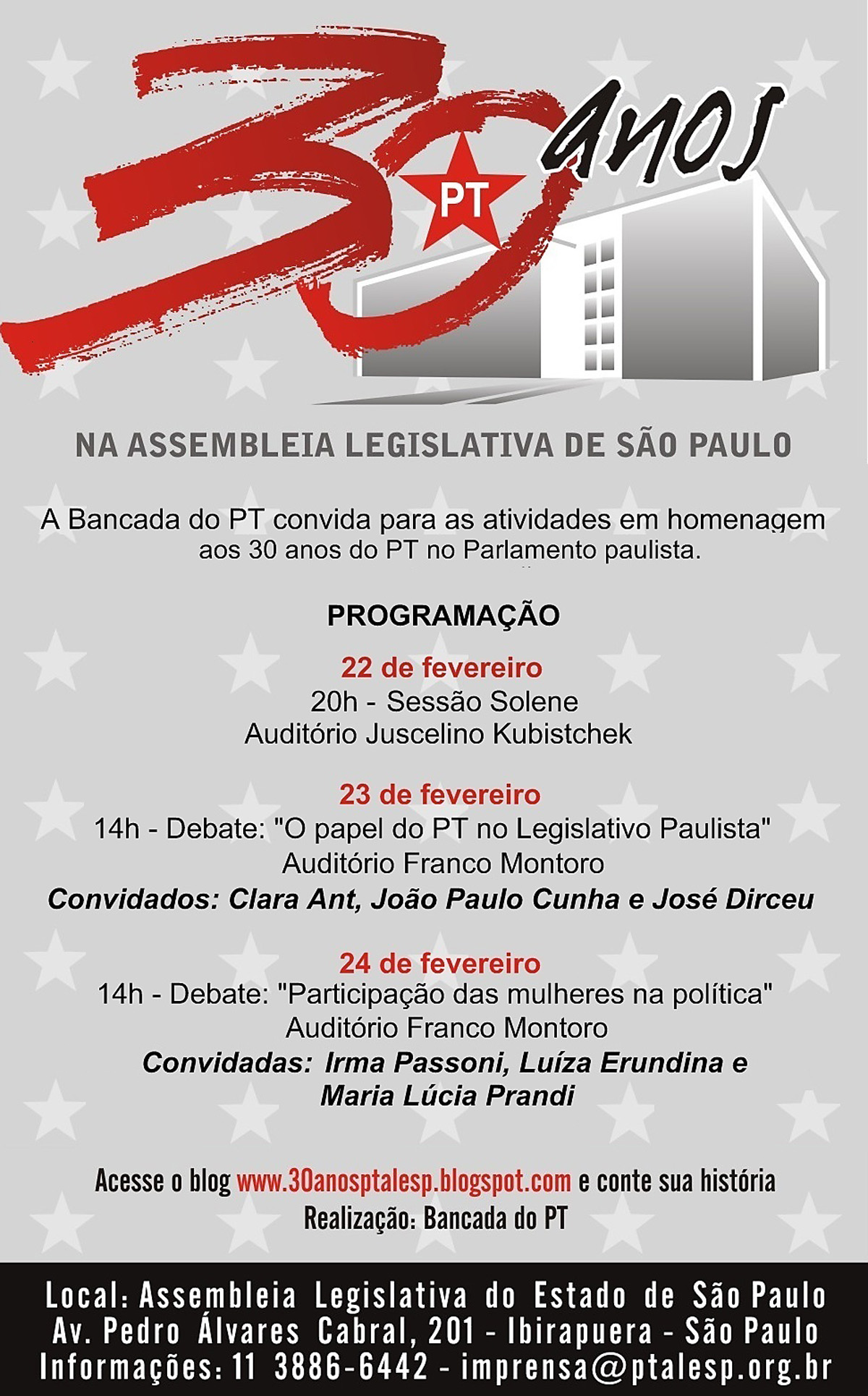 Comemoração Dos 30 Anos Do Pt Na Assembleia Paulista